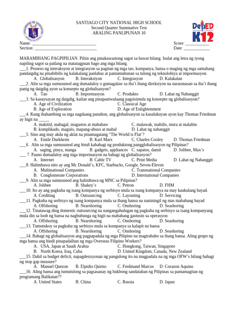 2024 Second Summative | PDF