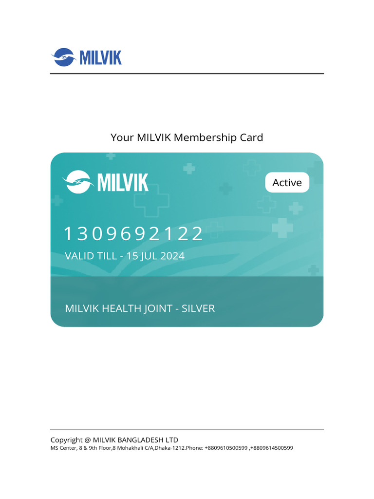 MILVIK Health Pro - Membership Card - 1716787283560894 | PDF