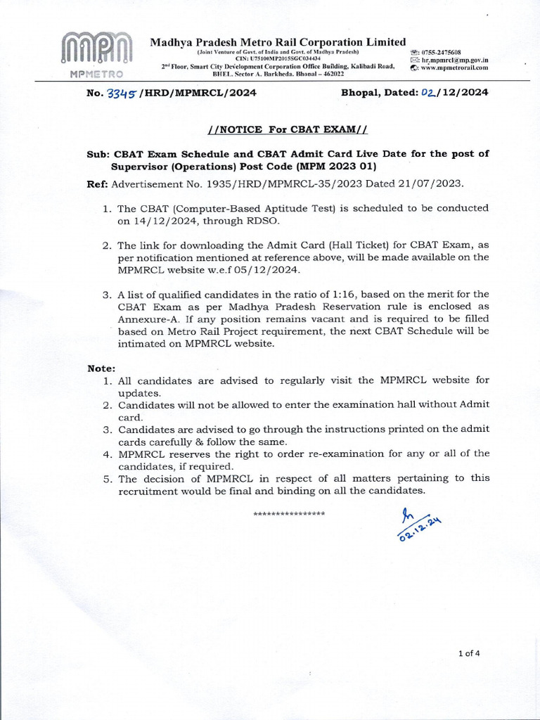 Notice for CBAT Exam 0001 (2) | PDF