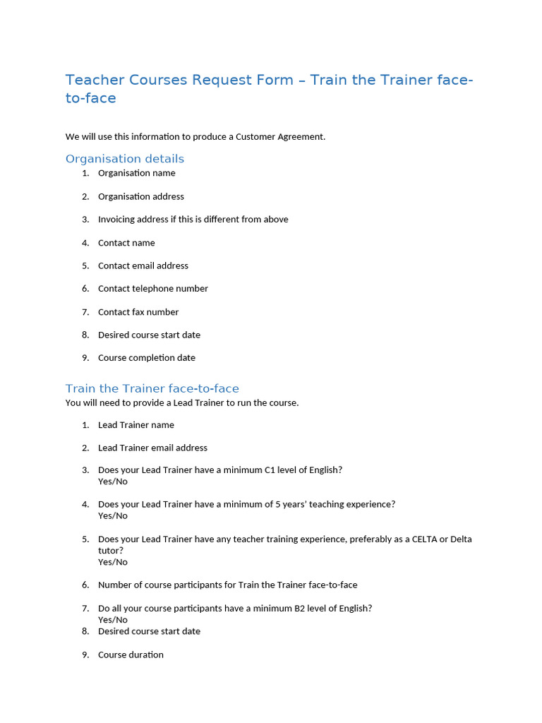 Teacher Courses Request Form TFT F2F | PDF