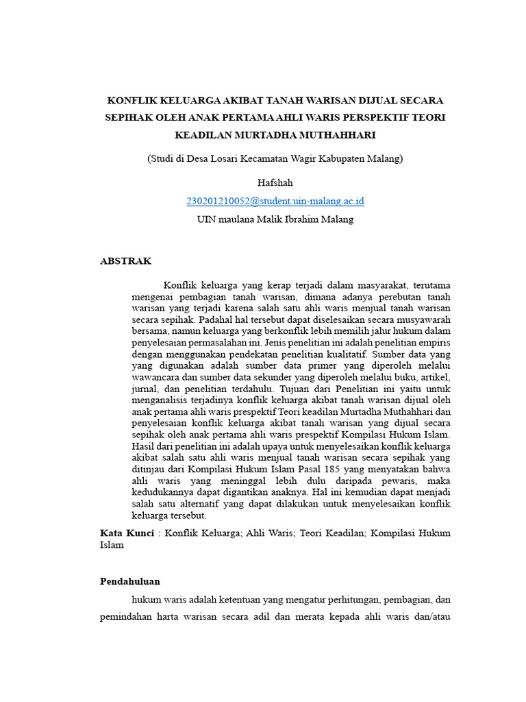 Uas Artikel Waris - Hafshah - 230201210052 | PDF