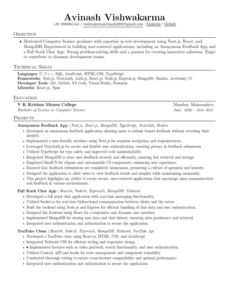Avinash Resume | PDF | Computing | Software Engineering
