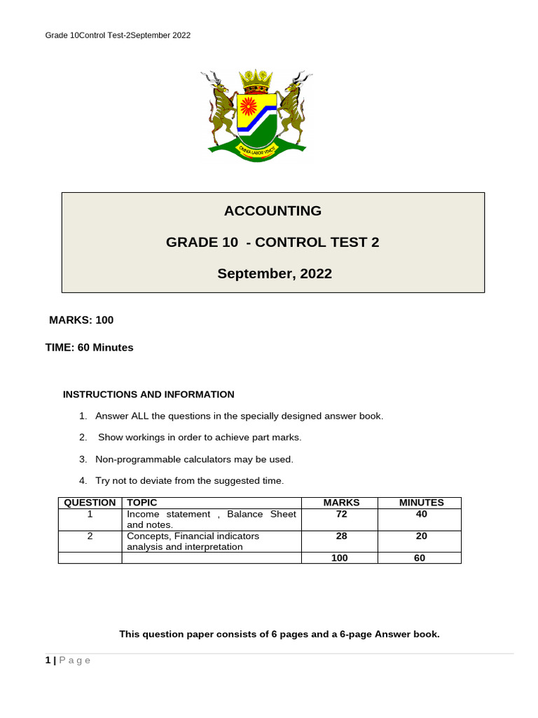 Grade 10 CT2 Question Paper 2022 | PDF | Equity (Finance) | Balance Sheet