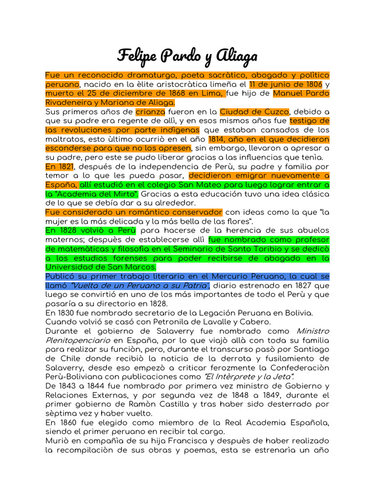 Mapa Conceptual de Felipe Pardo y Aliaga | PDF | Perú | América del Sur