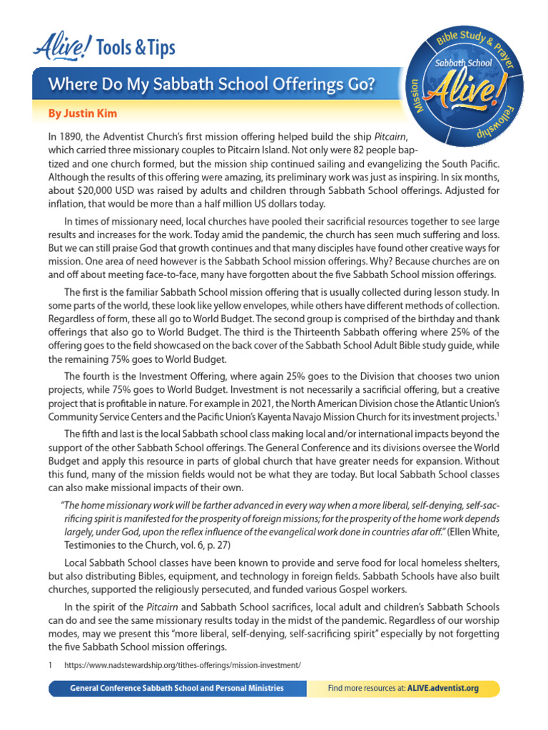 SS-ALIVE Sabbath School Offerings | PDF | Christian Mission | Christian ...