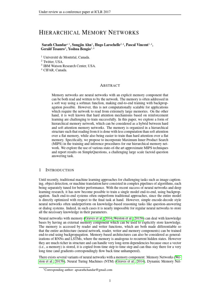 Hierarchical Memory Networks | PDF | Computer Data Storage | Artificial Neural Network