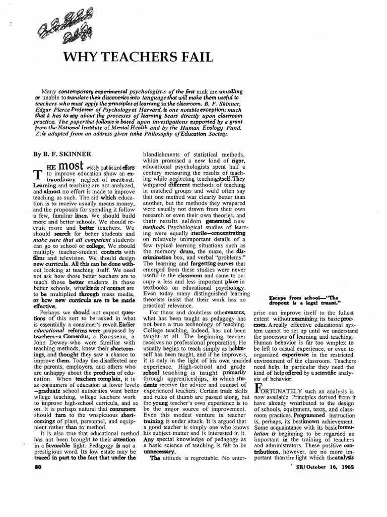 Skinner - 1965 - Why Teachers Fail | PDF