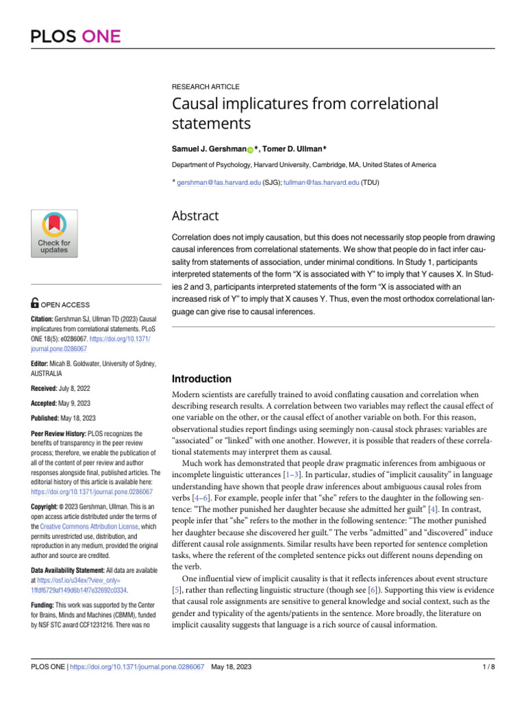 Causal Implicatures From Correlational Statements | PDF | Causality | Experiment