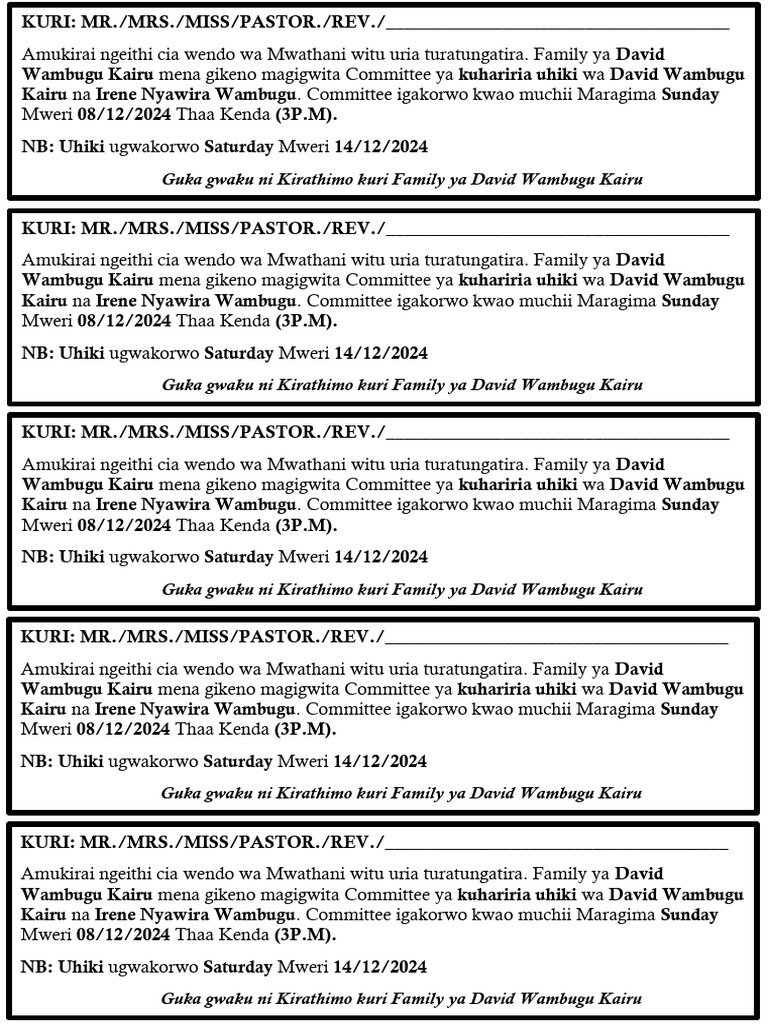 David Wambugu Kairu's Memorial Details | PDF