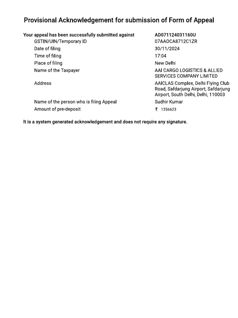 Provisional Acknowledement Receipt | PDF