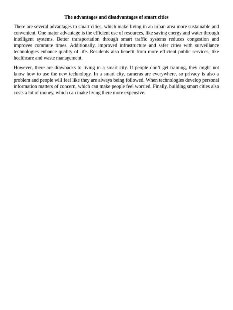 The Advantages and Disadvantages of Smart Cities | PDF