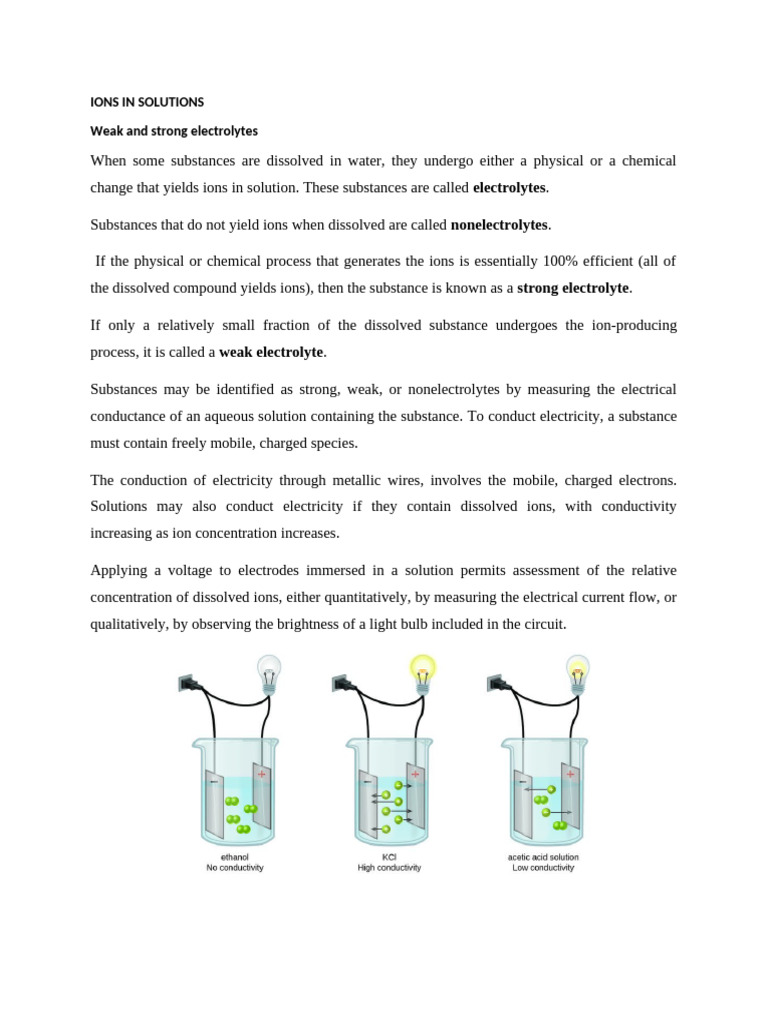 Ions in Solution - Weak and Strong Electrolytes | PDF | Electrolyte ...