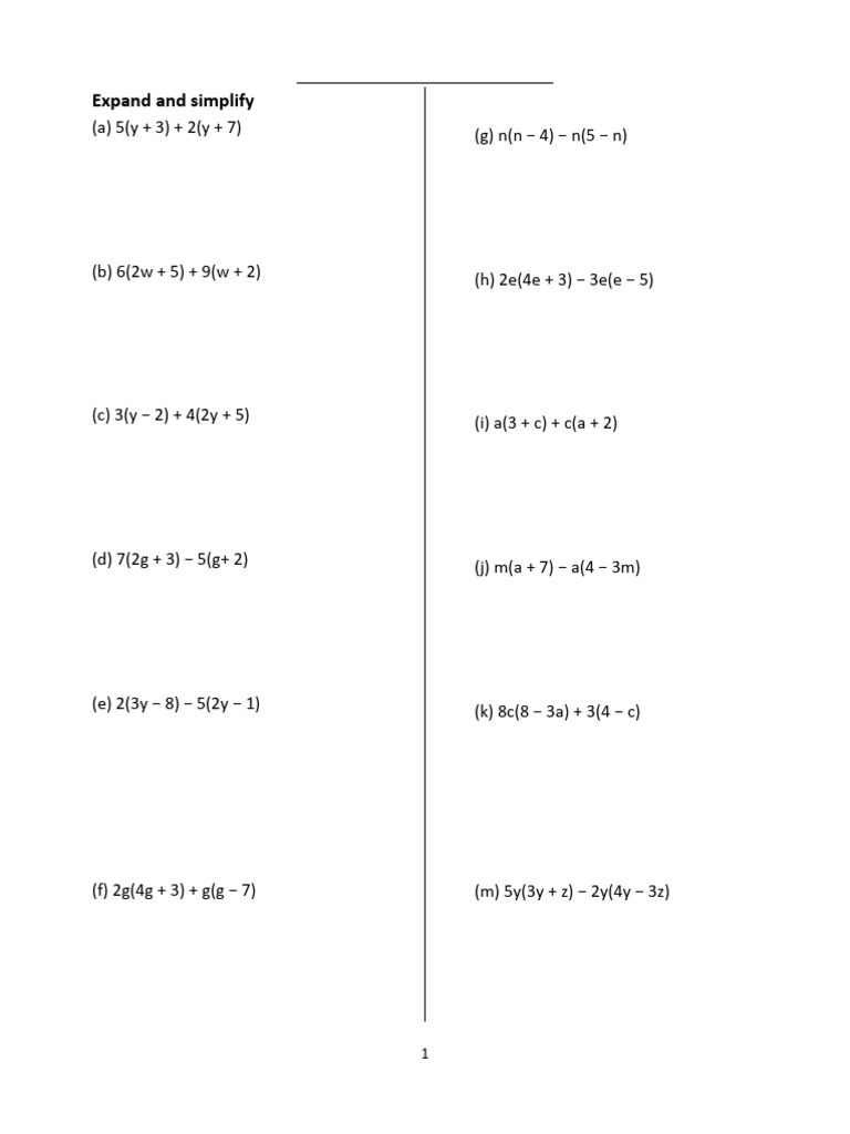 Expanding Brackets Worksheet | PDF