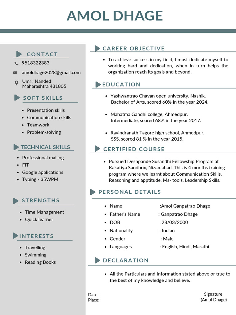 Amol Dhage Resume | PDF