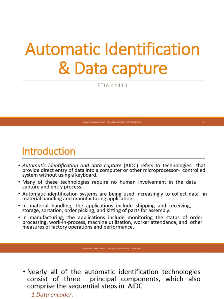 Automatic Identification Data Captures | PDF | Barcode | Radio Frequency Identification