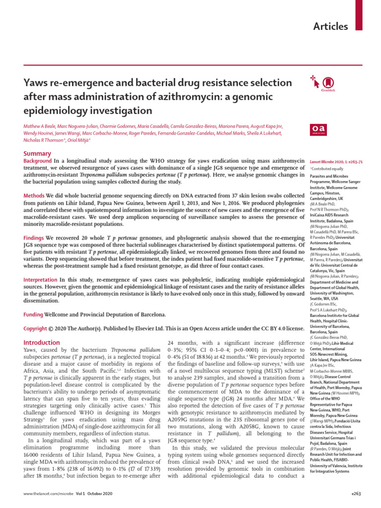 Beale Et Al. - 2020 - Yaws Re-Emergence and Bacterial Drug Resistance ...