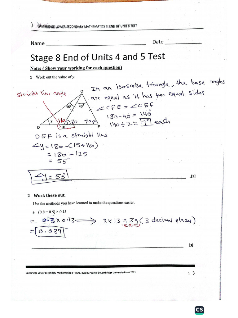 End of Units 4&5 Test - Worked Solutions | PDF