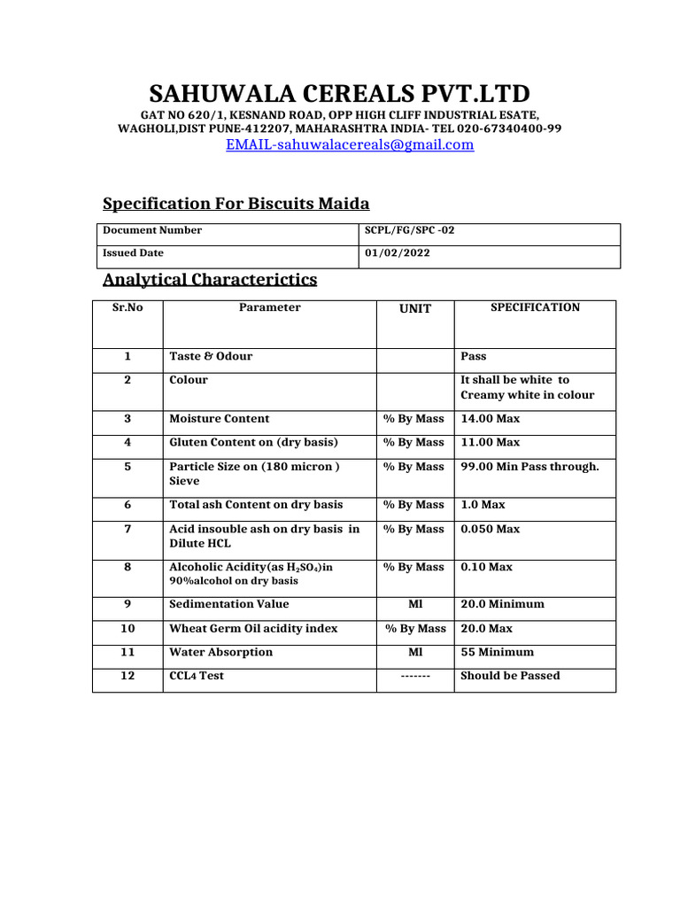 Specification Biscuit | PDF