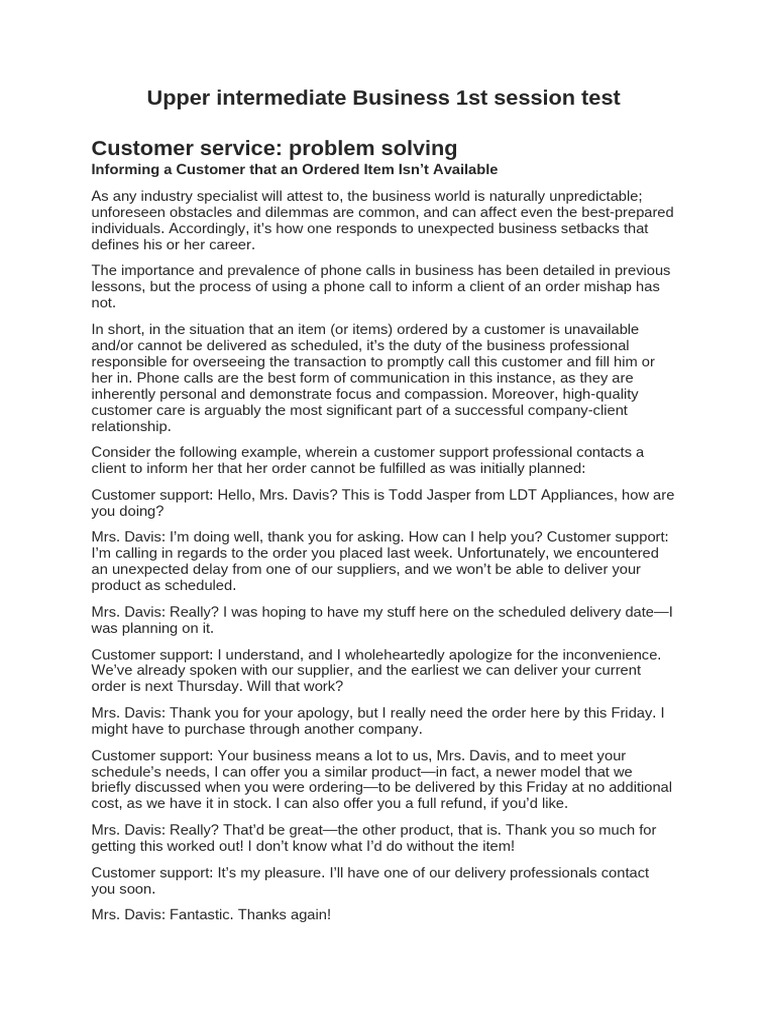 Upper Intermediate Business 1st Session Test | PDF | Customer | Business