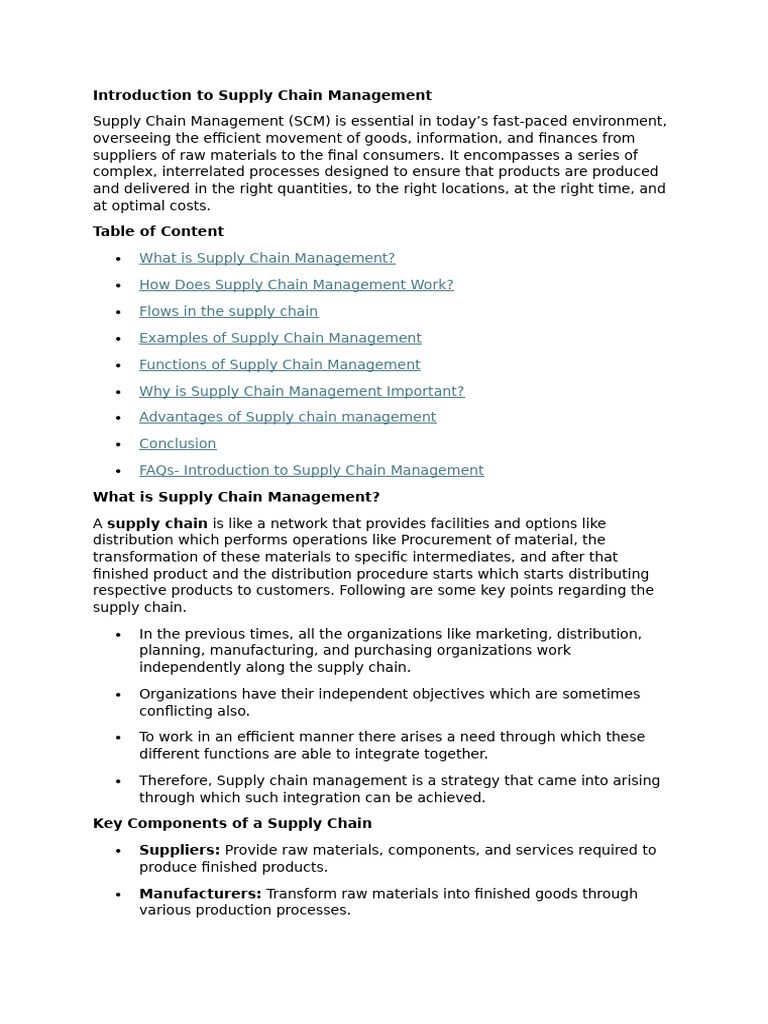 Introduction To Supply Chain Management | PDF | Supply Chain Management ...
