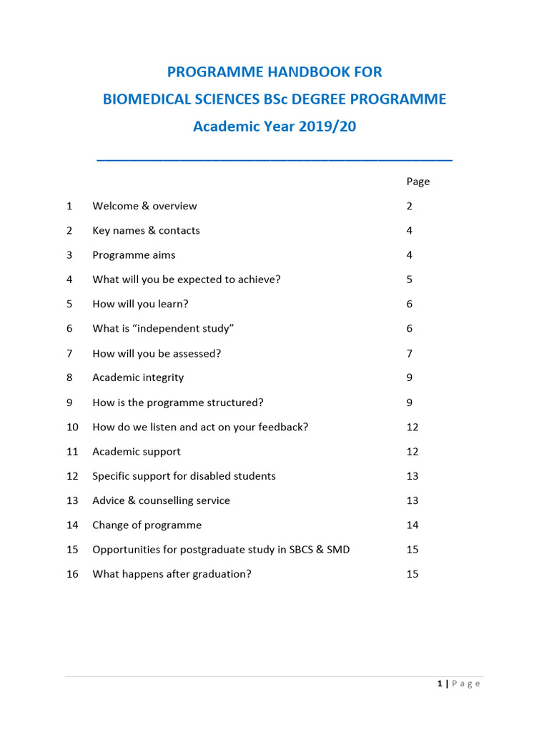 Biomedical Sciences BSc Handbook 2019/20 | PDF | Academic Dishonesty ...