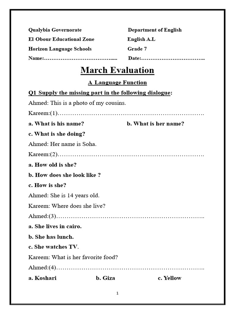 Grade 7 English Language Evaluation | PDF