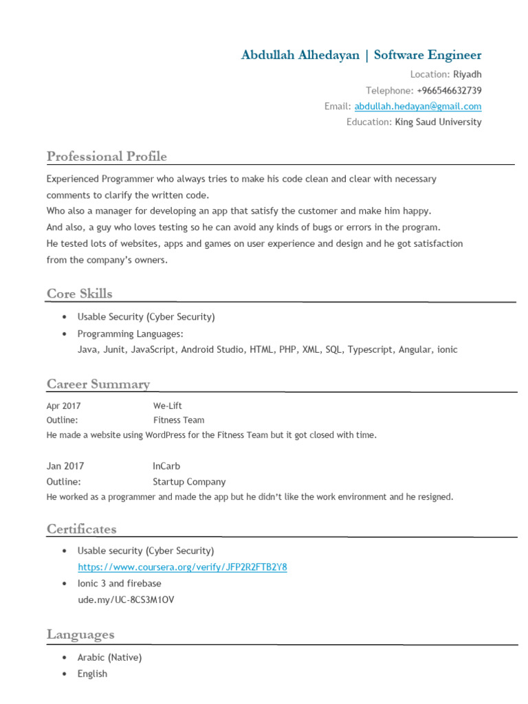CV-Abdullah Alhedayan - Abdullah Alhedayan | PDF