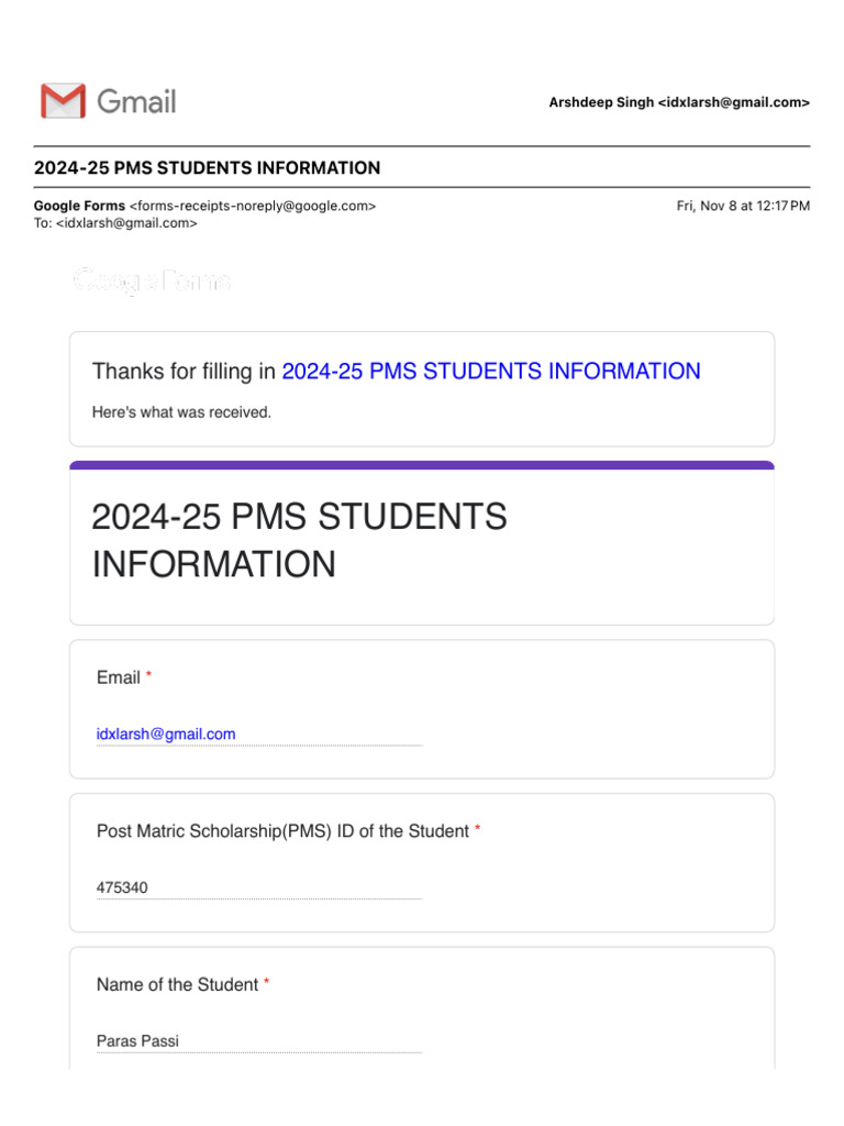 2024-25 PMS Student Info Form | PDF