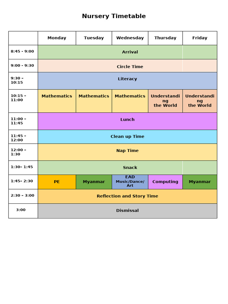 Nusery Timetable 2 | PDF