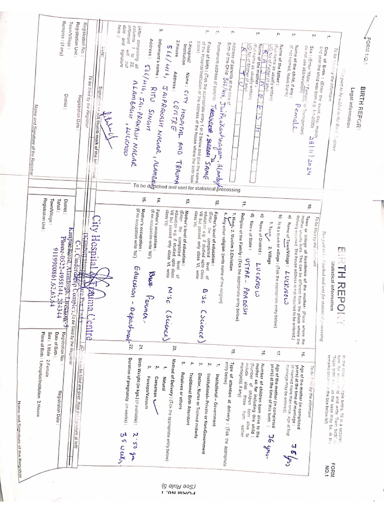 Ritu Singh Birth Certificate Form | PDF