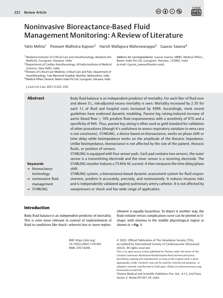 Bioreactance in Fluid Management Review | PDF | Sepsis | Shock ...