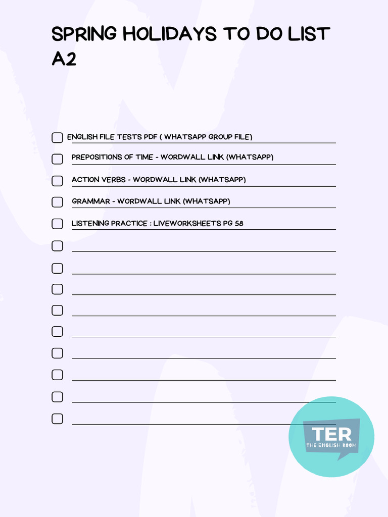 SPRING HOLIDAYS TO DO LIST | PDF