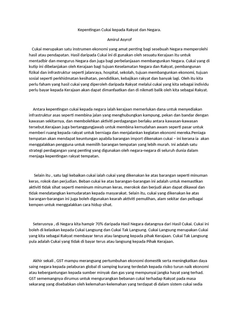 Kepentingan Cukai Kepada Rakyat Dan Negara | PDF