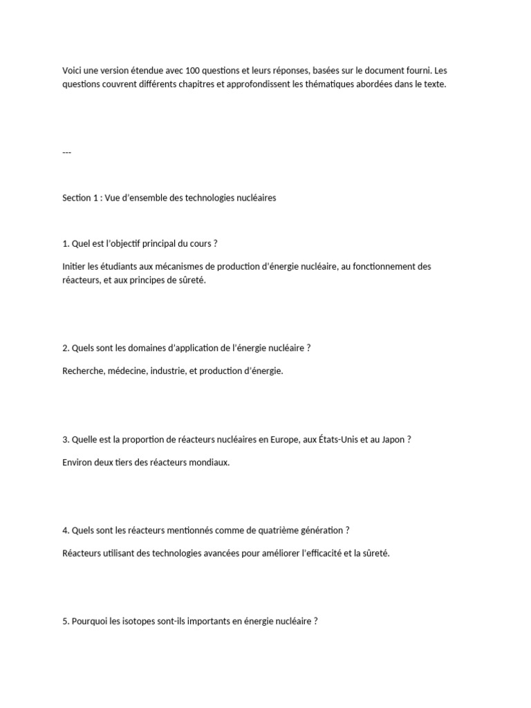 TSEN Questions Réponses | PDF | Réacteur nucléaire | Physique nucléaire