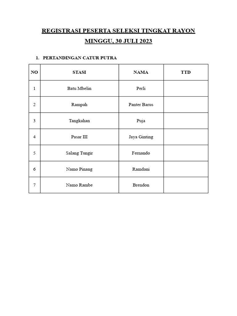 Registrasi Peserta Seleksi Tingkat Rayon | PDF
