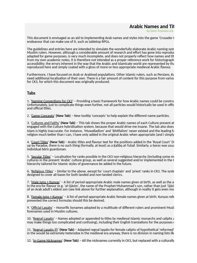 Arabic Names and Titles CK3 v0.92 | PDF
