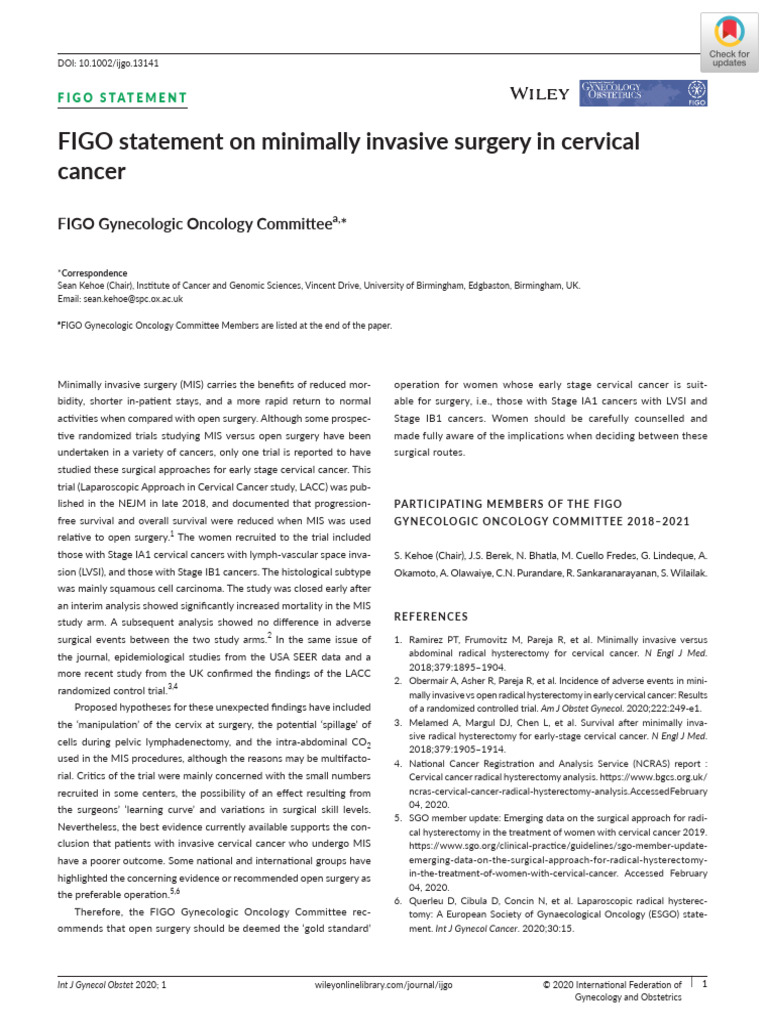 10.1002@ijgo.13141 | PDF | Cervical Cancer | Medical Specialties