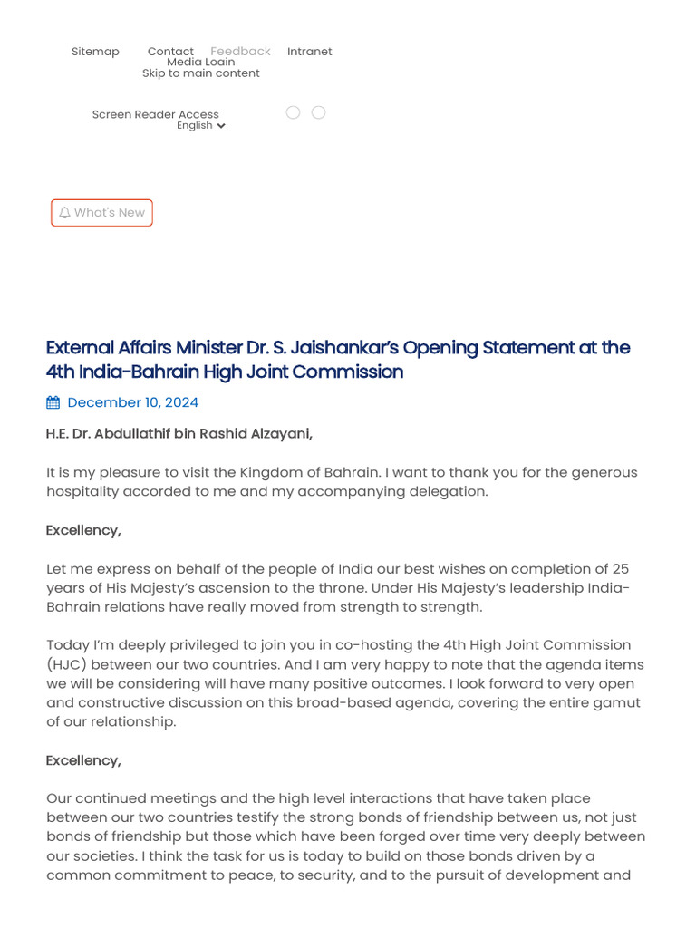 External Affairs Minister Dr. S. Jaishankar's Opening Statement at The ...