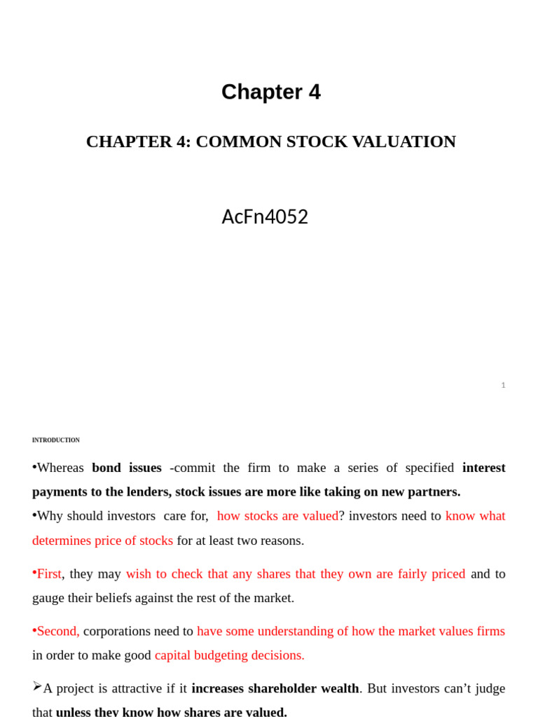 Chapter 4 Common Stock Valuation | PDF | Stocks | Preferred Stock