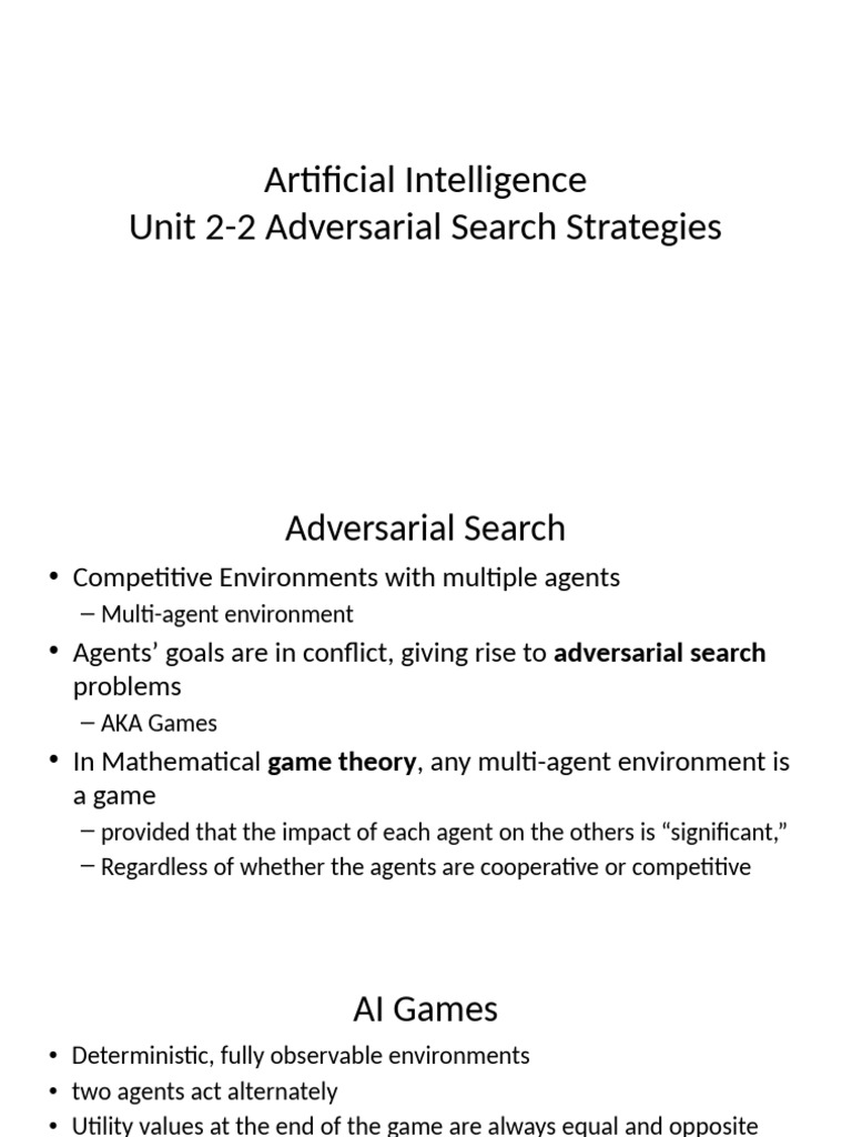 19Z701-AI-Unit-2-2 Adversarial Search Strategies | PDF | Applied ...