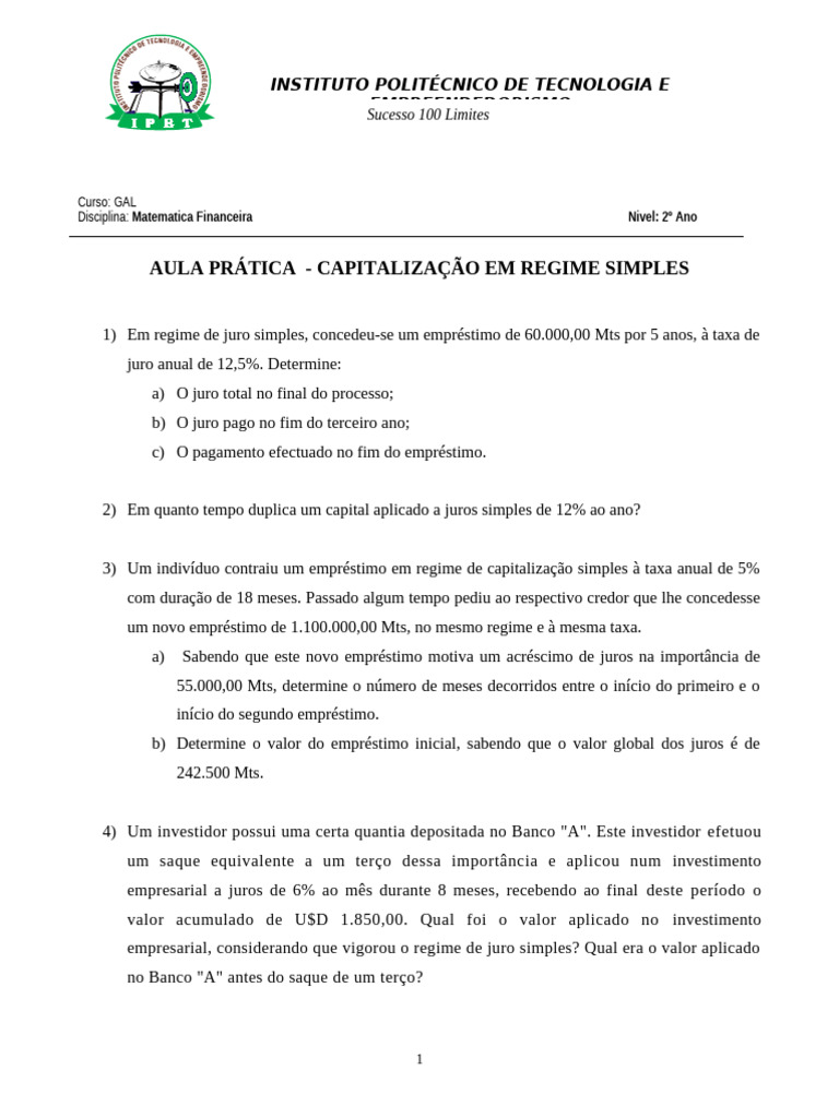 Aula Pratica Regime Simples | PDF | Juros | Empréstimos