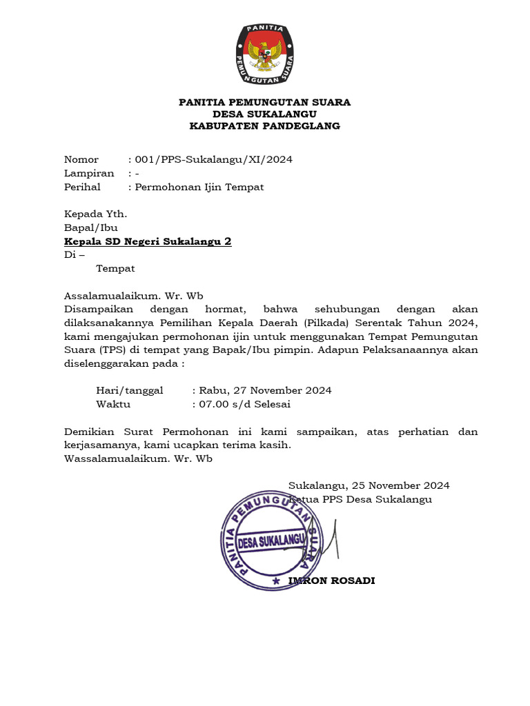 SURAT IJIN TEMPAT (SDN SUKALANGU 2) | PDF