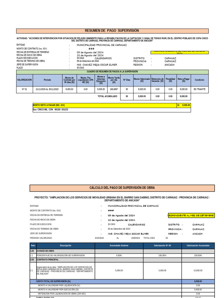 Resumen de Pago Al Supervisor | PDF