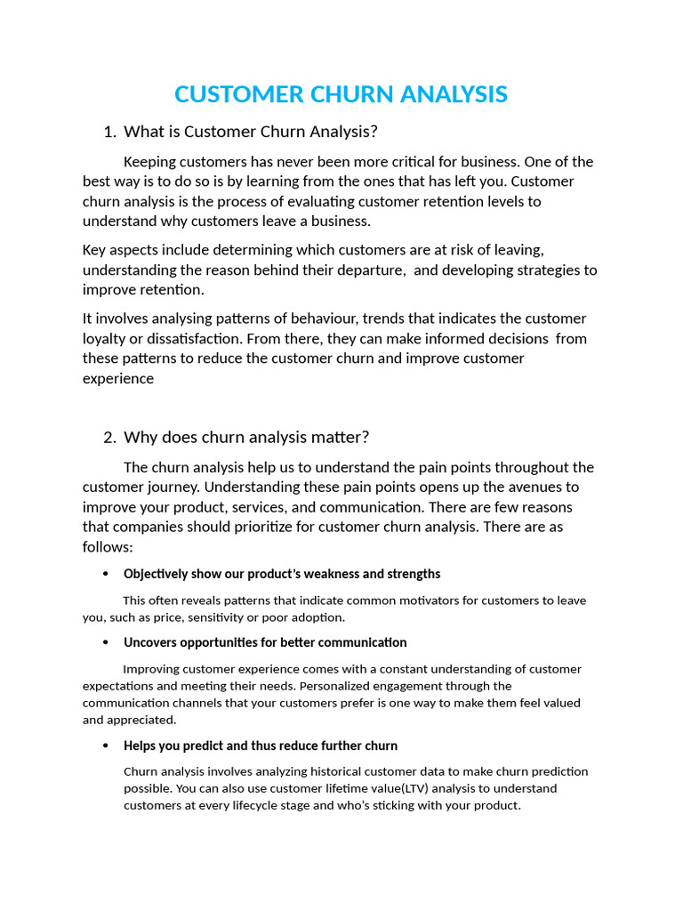 CUSTOMER CHURN ANALYSIS | PDF | Employee Retention | Consumer Behaviour