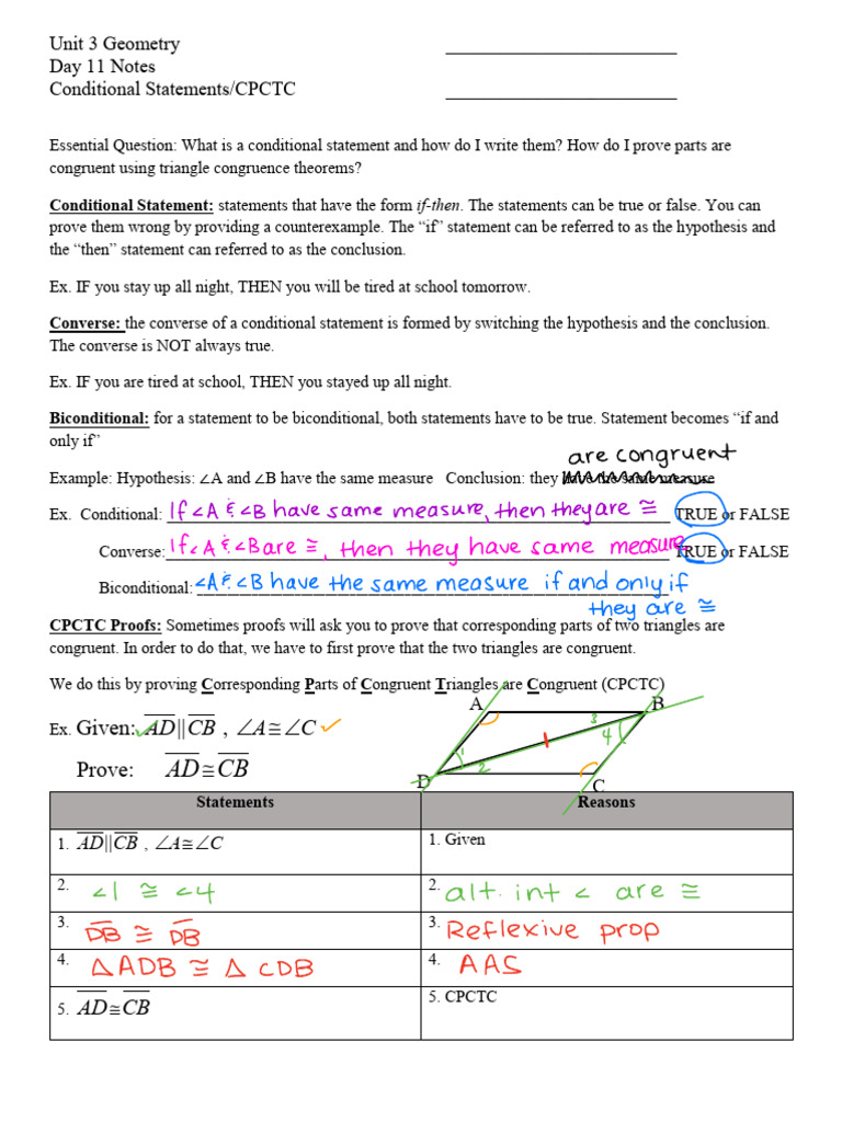11aa. Conditional Statements & CPCTC Proofs | PDF | Theorem | Geometry