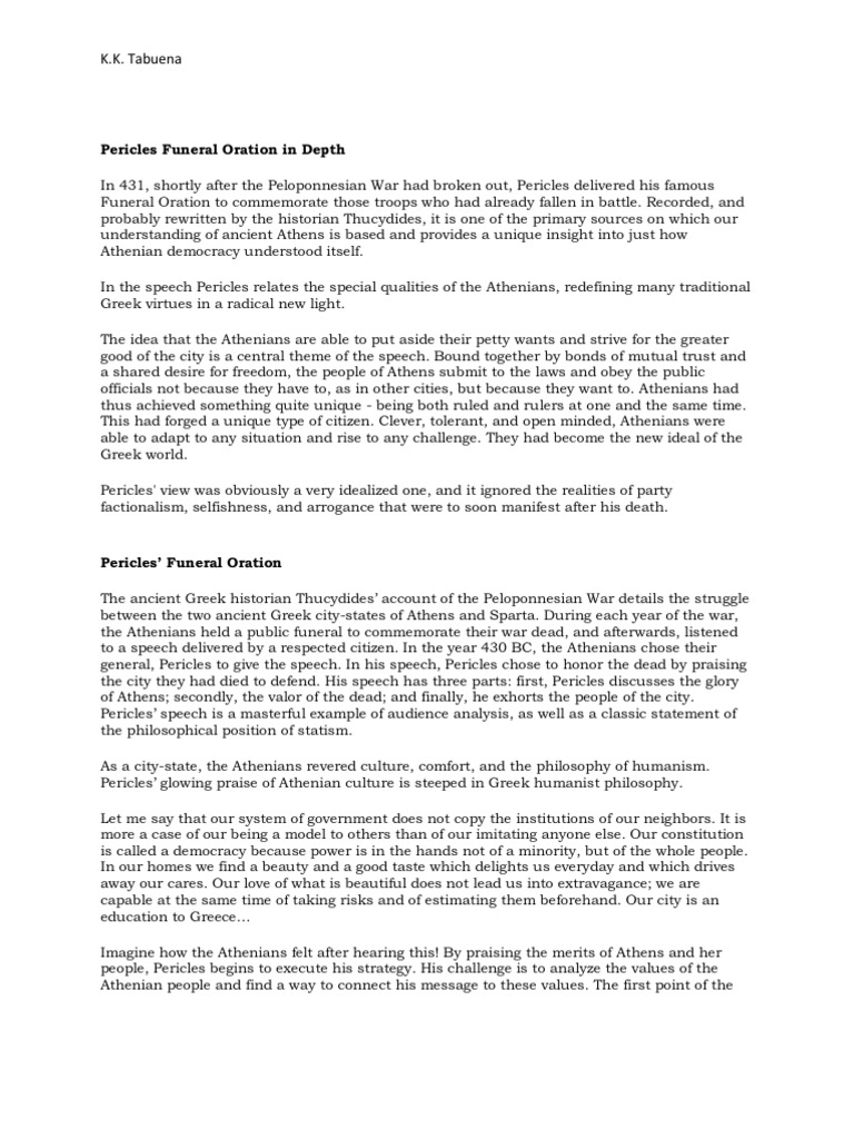Pericles' Funeral Oration Summary | PDF | Peloponnesian War | Ancient ...