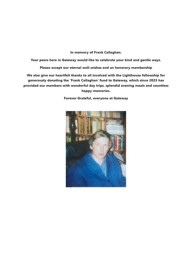 Memorial Plaque - Frank Callaghan | PDF