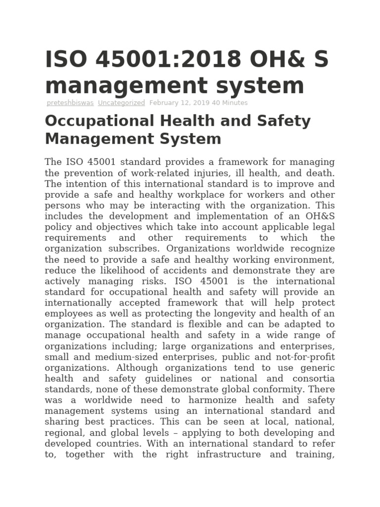 ISO 45001-2018 OH& S Management System | PDF | Occupational Safety And ...