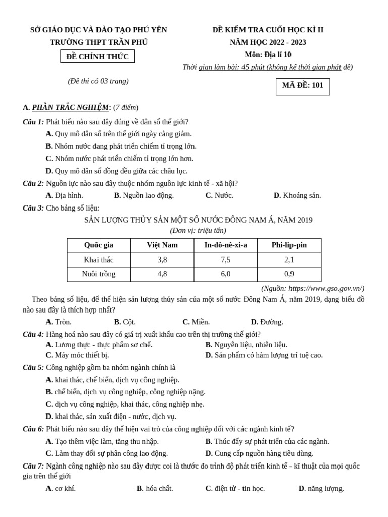 DE VA DAP AN KIEM TRA CUOI HOC KI II DIA LI 10 NH 2022-2023 44aa2 | PDF