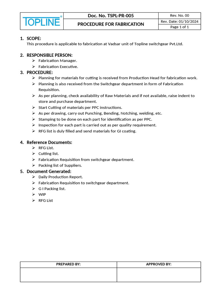 Fabrication Procedure for Switchgear | PDF